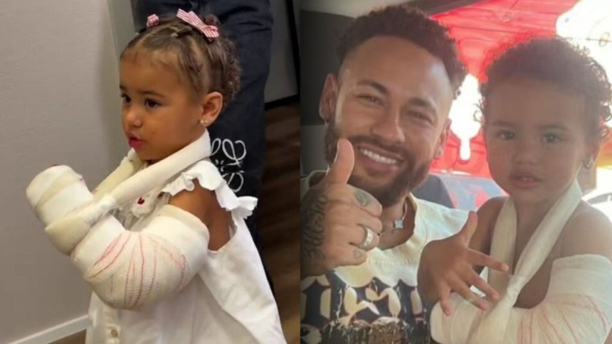 Neymar compartilha foto de Mavie com braço engessado e tranquiliza fãs